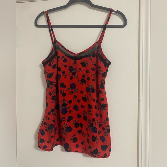 I Heart Ronson | Tops | Red Satin Tank With Dark Blue Floral Print Size ...